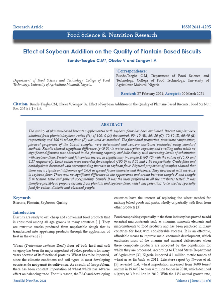 Plantain-Soy Biscuits for Health | PDF | Staple Foods | Food Industry