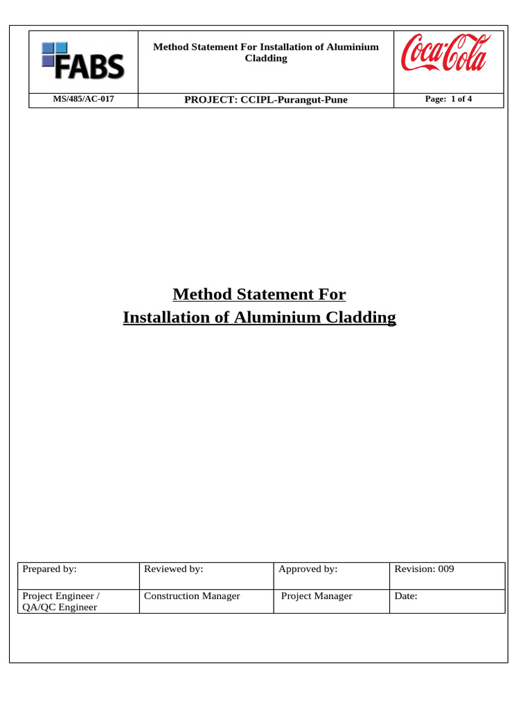 CCIPL Purangut Pune - Aluminium Cladding Method Statement | PDF | Duct ...