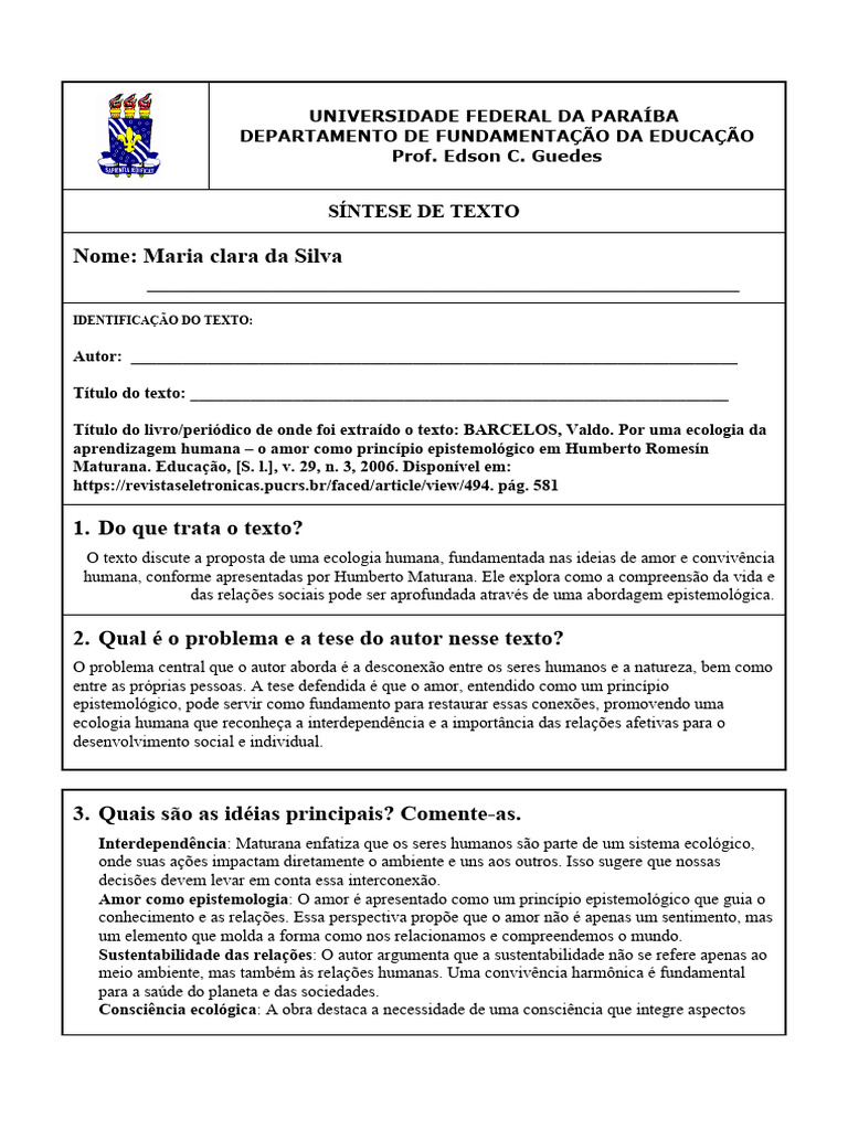 3 Avaliação, Maria Clara Da Silva | PDF | Sociologia | Amor