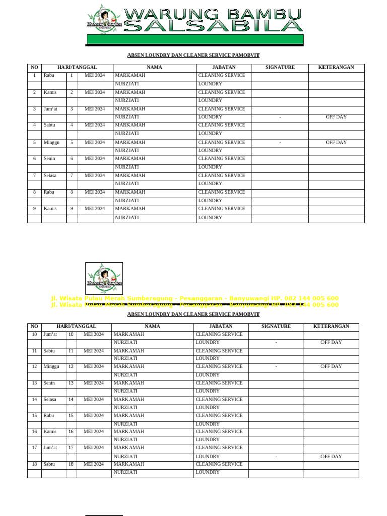 Absen Layanan Laundry dan Cleaning | PDF