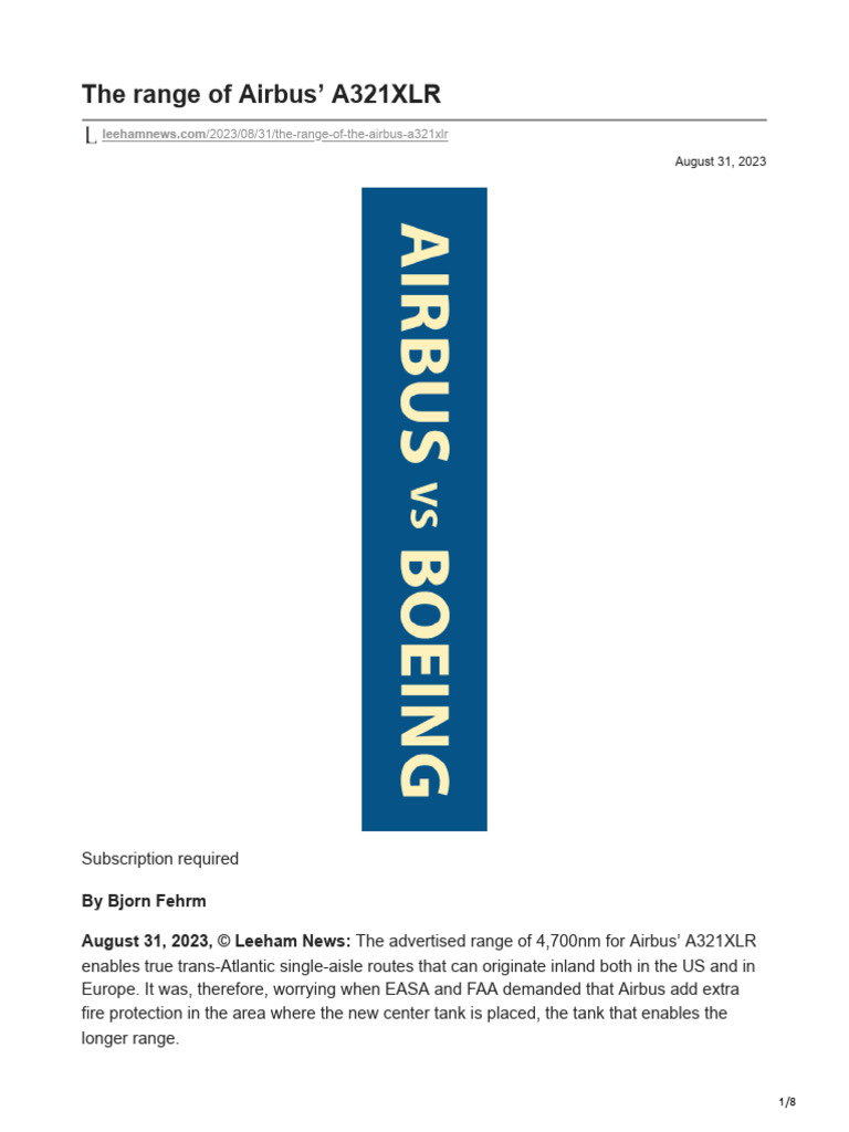 The Range of Airbus A321XLR | PDF | Airbus | Aircraft