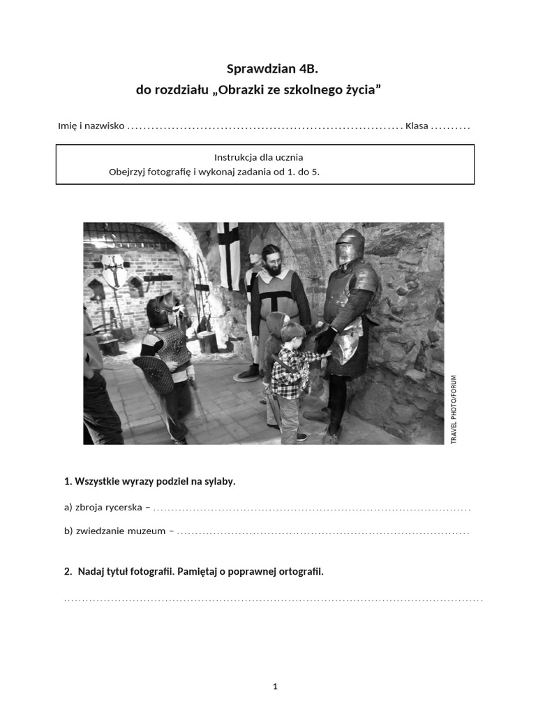 sprawdzian klasa 4 A | PDF