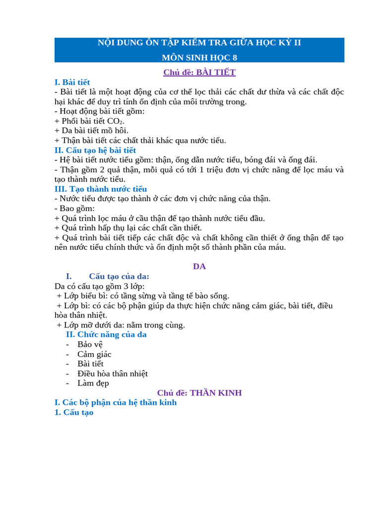 Sinh 8 Gi A HK2 | PDF