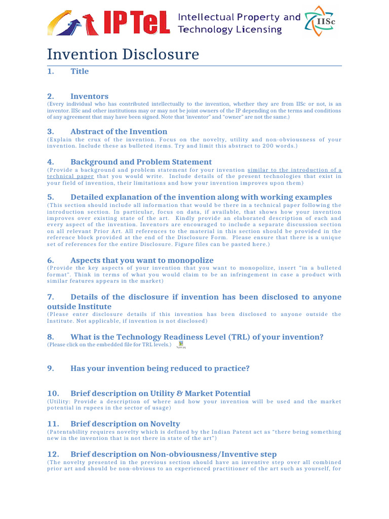 Invention Disclosure | PDF | Prior Art | Novelty (Patent)