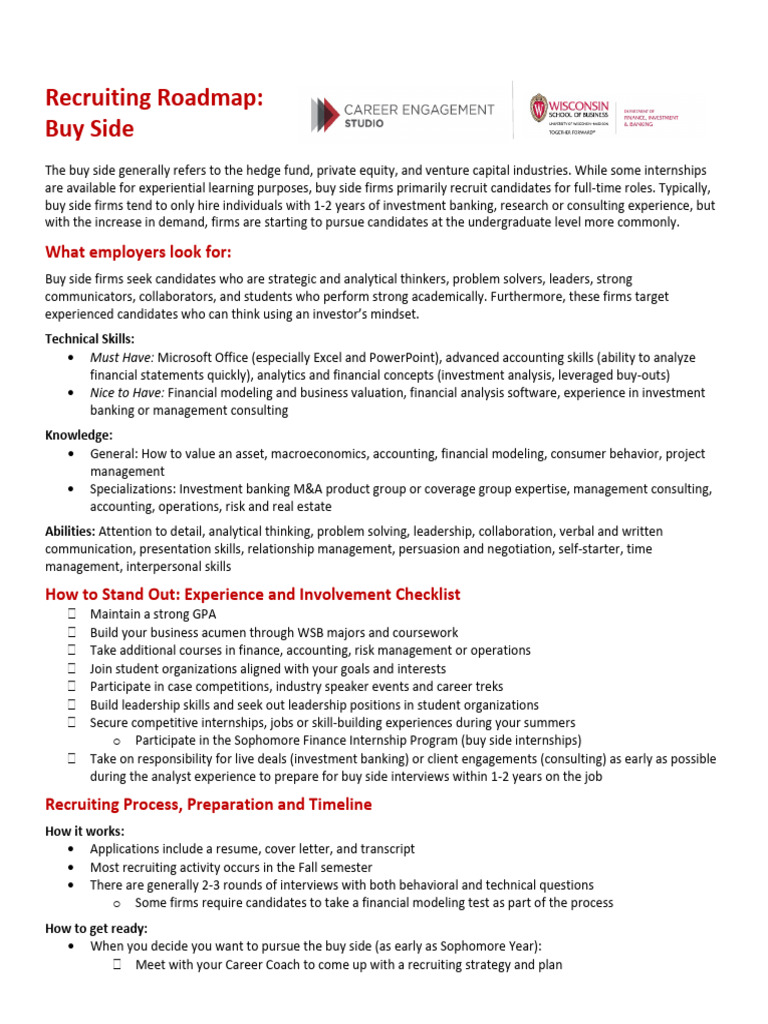 Buy Side Recruiting Roadmap | PDF | Investment Banking | Investing