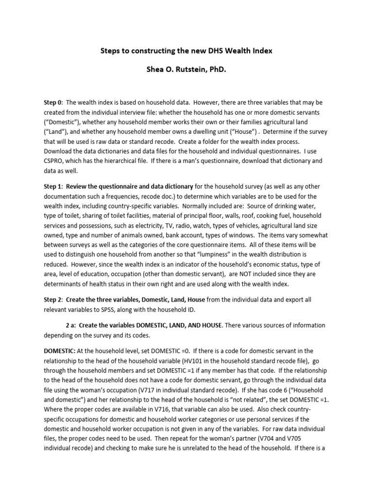 Steps To Constructing The New DHS Wealth Index | PDF | Factor Analysis ...
