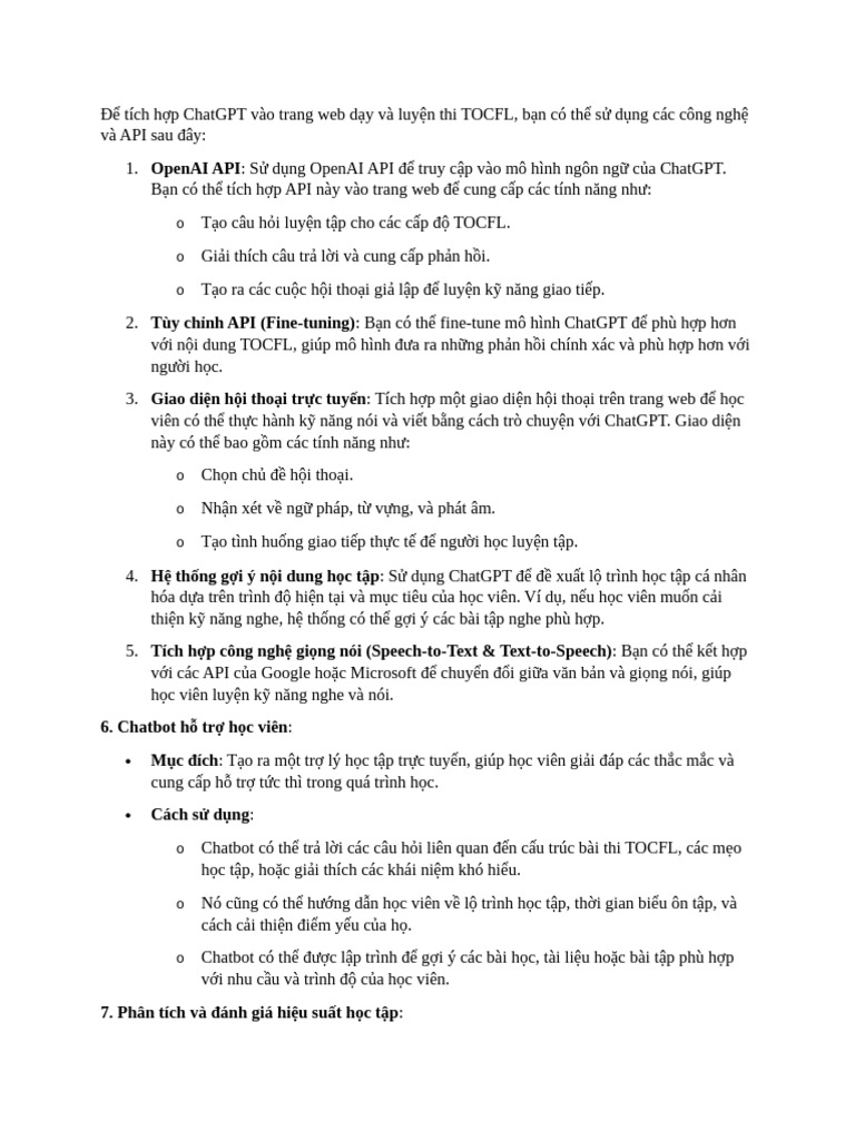 Để tích hợp ChatGPT vào trang web dạy và luyện thi TOCFL | PDF