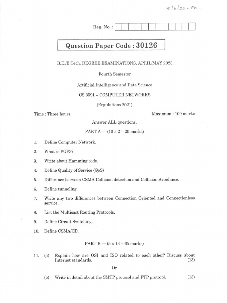 CS3591 - Computer Networks - R-2021 - 2023 April | PDF