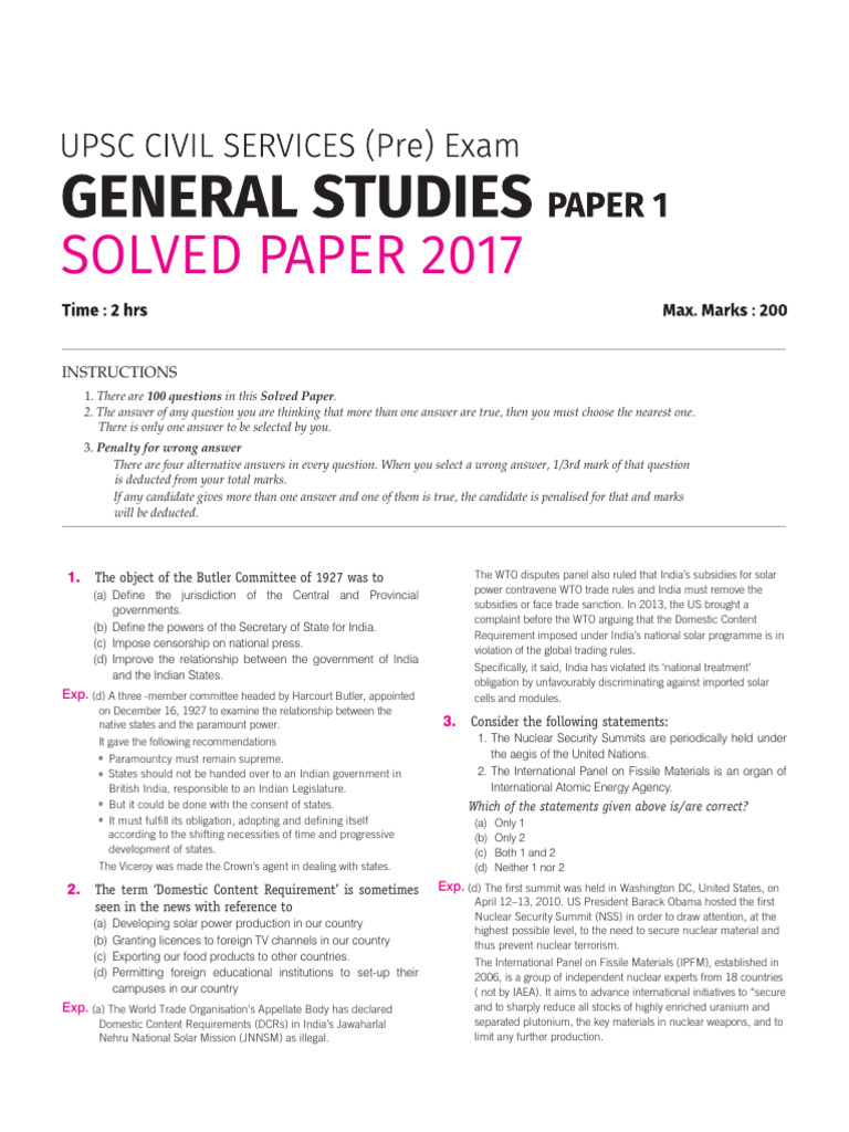 UP Civil Services Pre Paper 2017 I E | PDF