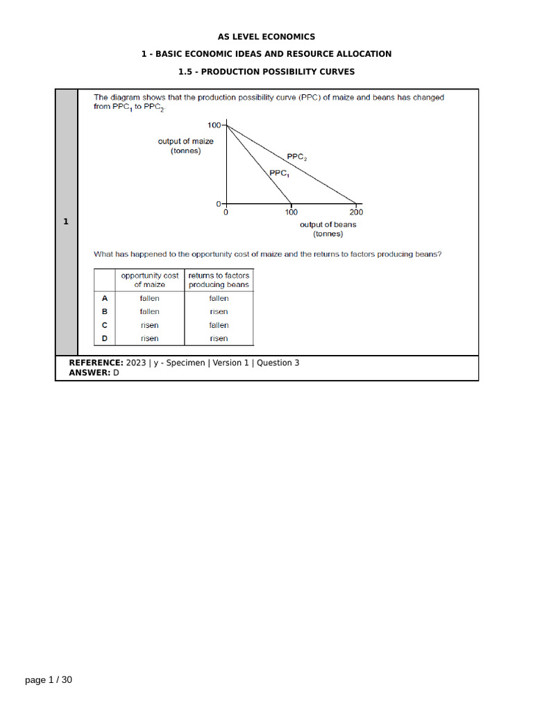 AS Level Economics - 1.5 - Production Possibility Curves | PDF ...