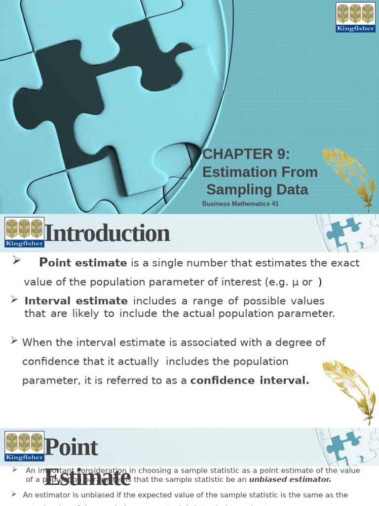 Chapter 9 Estimation From Sampling Data | PDF | Estimator | Confidence Interval