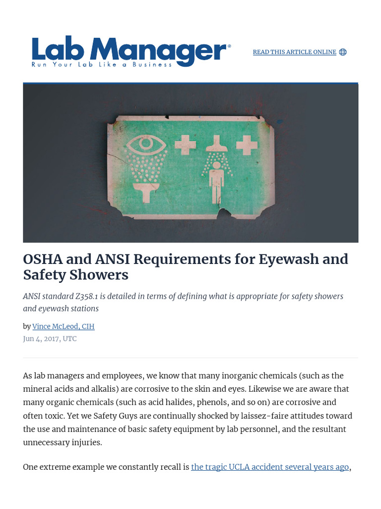 OSHA and ANSI Requirements for Eyewash and Safety Showers | PDF ...
