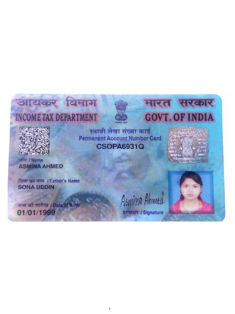 Pan card Asmina | PDF