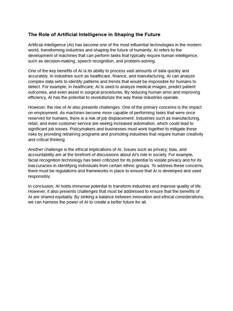 The Role of Artificial Intelligence in Shaping The Future | PDF