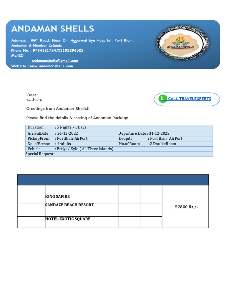 Andaman Package 5N6D SATHISH | PDF