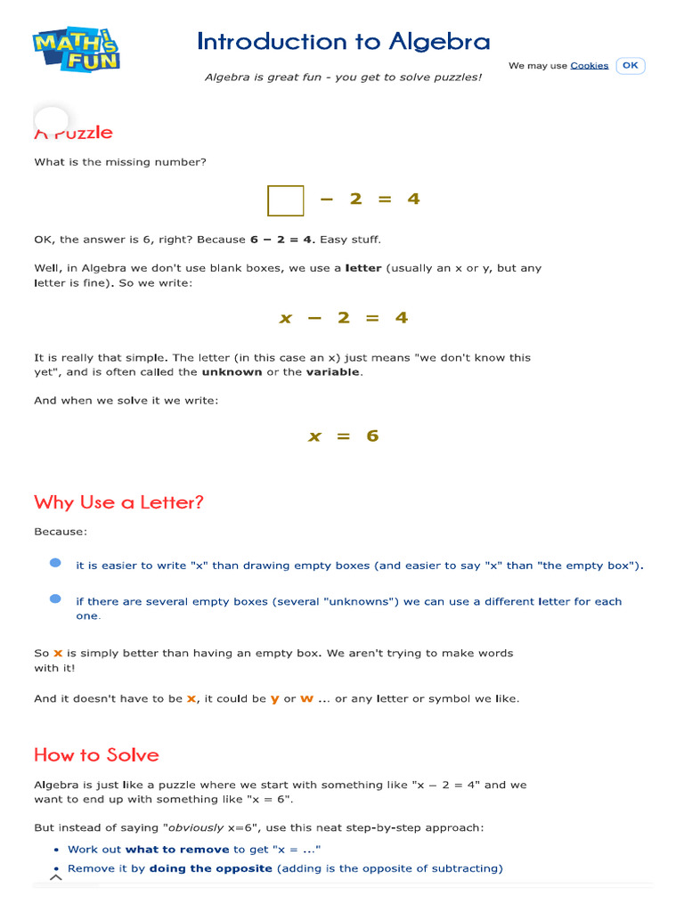 Introduction To Algebra | PDF