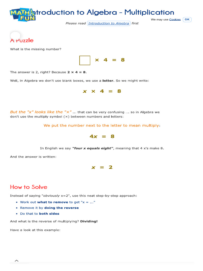 Algebra Introduction_ Multiplication | PDF