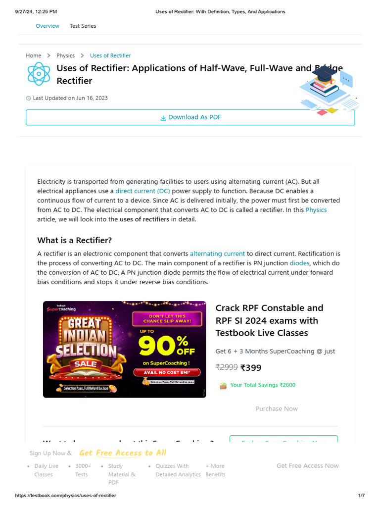 Uses of Rectifiers in Electronics | PDF | Rectifier | Direct Current