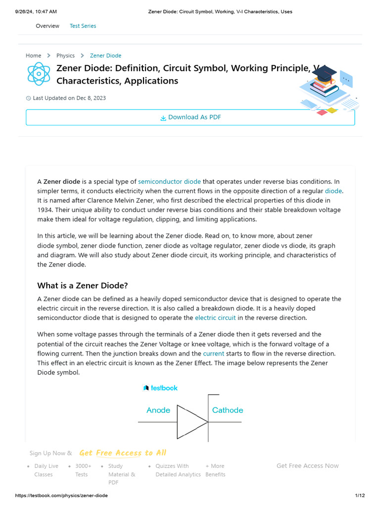 Zener Diode_ Circuit Symbol, Working, V-I Characteristics, Uses | PDF ...