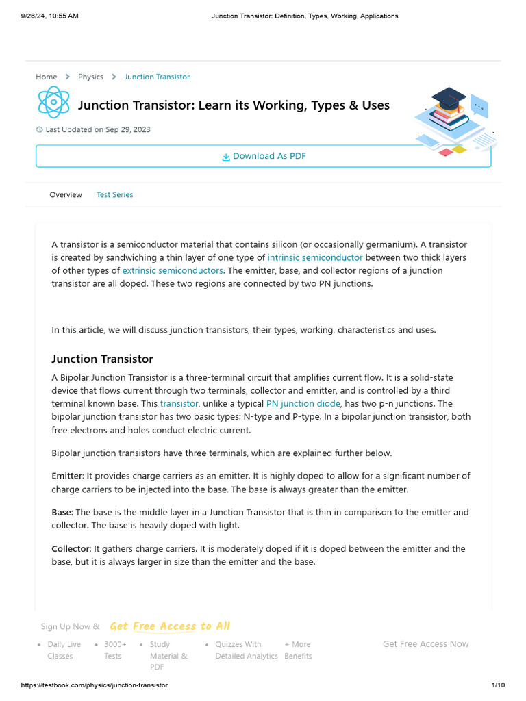 Junction Transistor Definition Types Working Applications Pdf