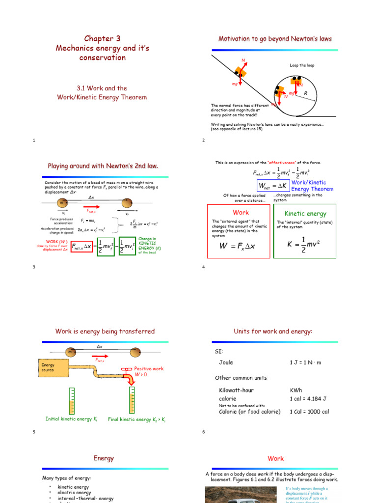 Mechanics Energy and Conservation Notes | PDF | Potential Energy | Force