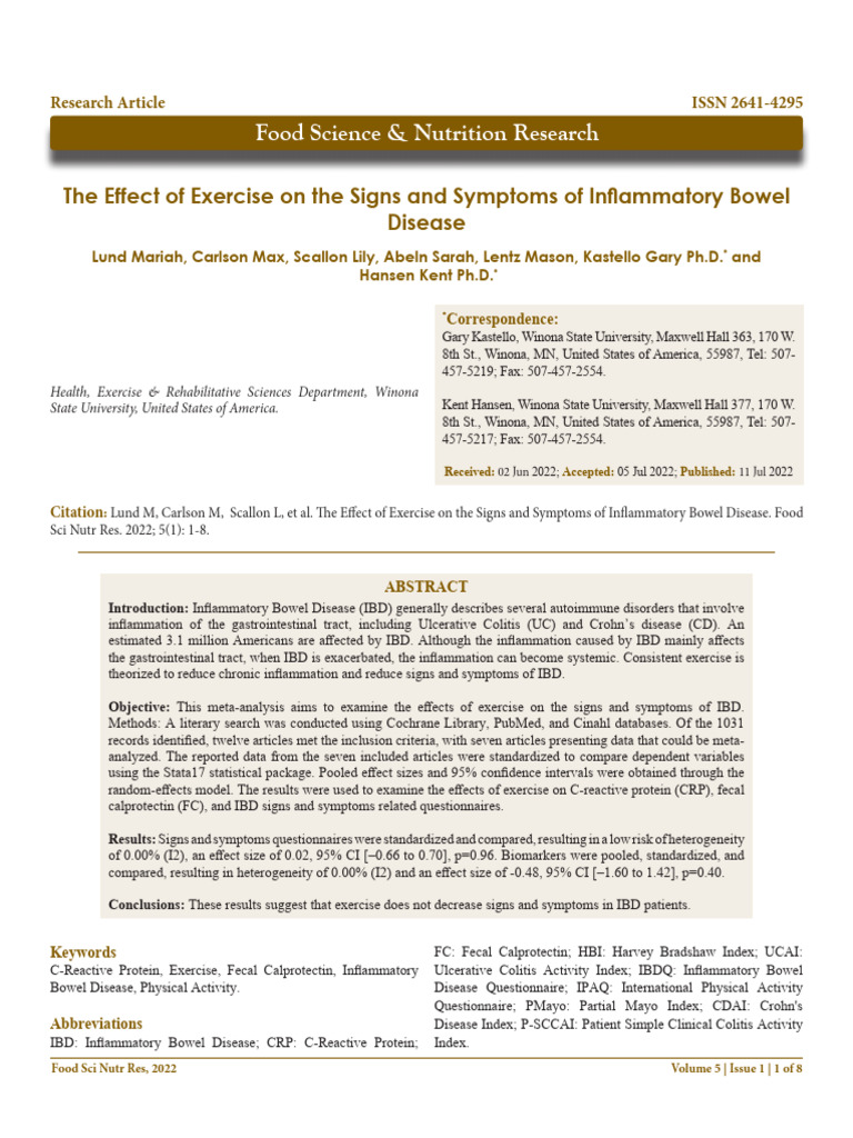 The Effect of Exercise On The Signs and Symptoms of Inflammatory Bowel ...