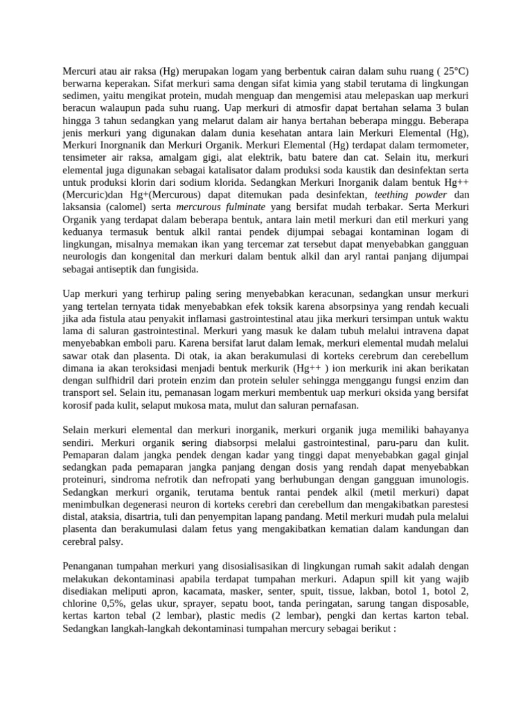 Bahaya dan Penanganan Merkuri di Rumah Sakit | PDF