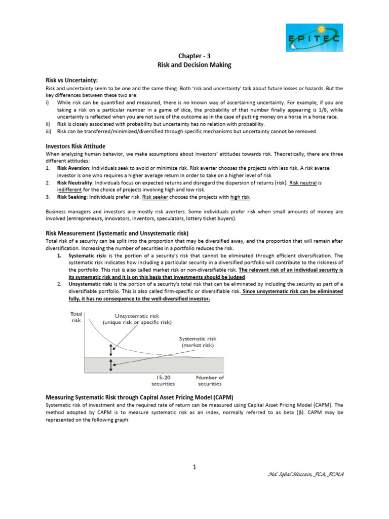 Risk and Decision Making in Investments | PDF | Capital Asset Pricing ...