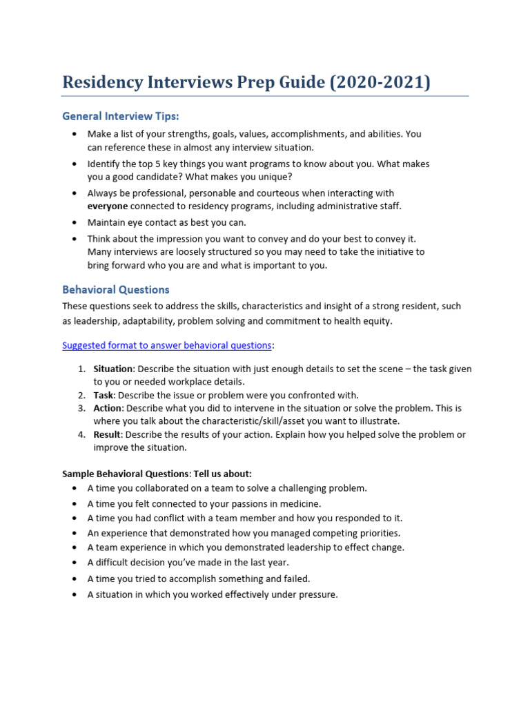 Residency Interviews Prep Guide 20 21 | PDF | Social Psychology