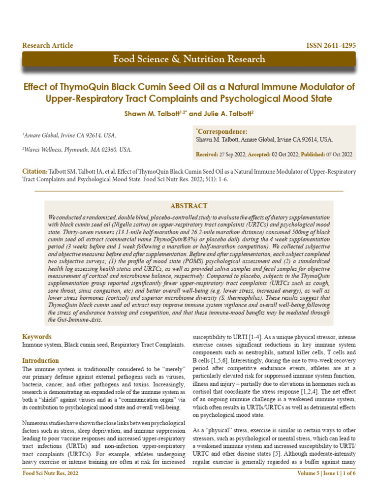 Effect of ThymoQuin Black Cumin Seed Oil As A Natural Immune Modulator ...