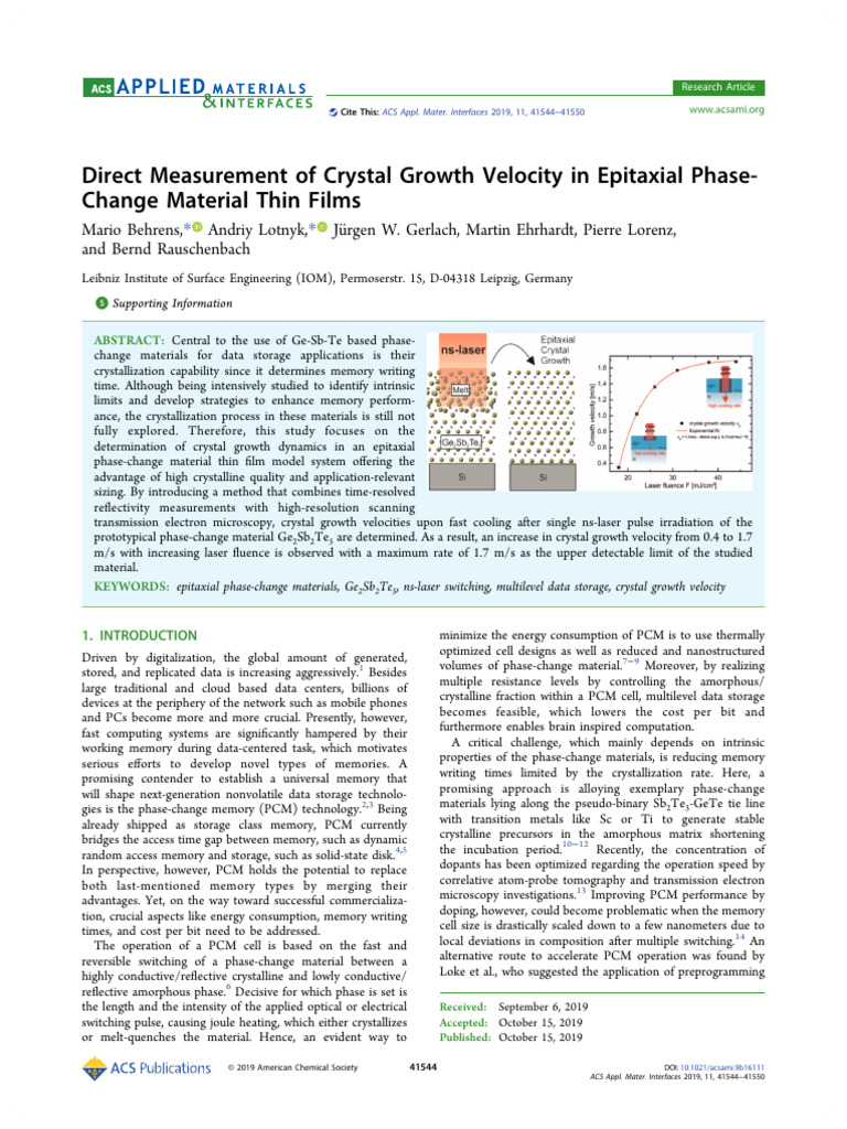 Direct Measurement of Crystal Growth Velocity in Epitaxial Phase-Change ...