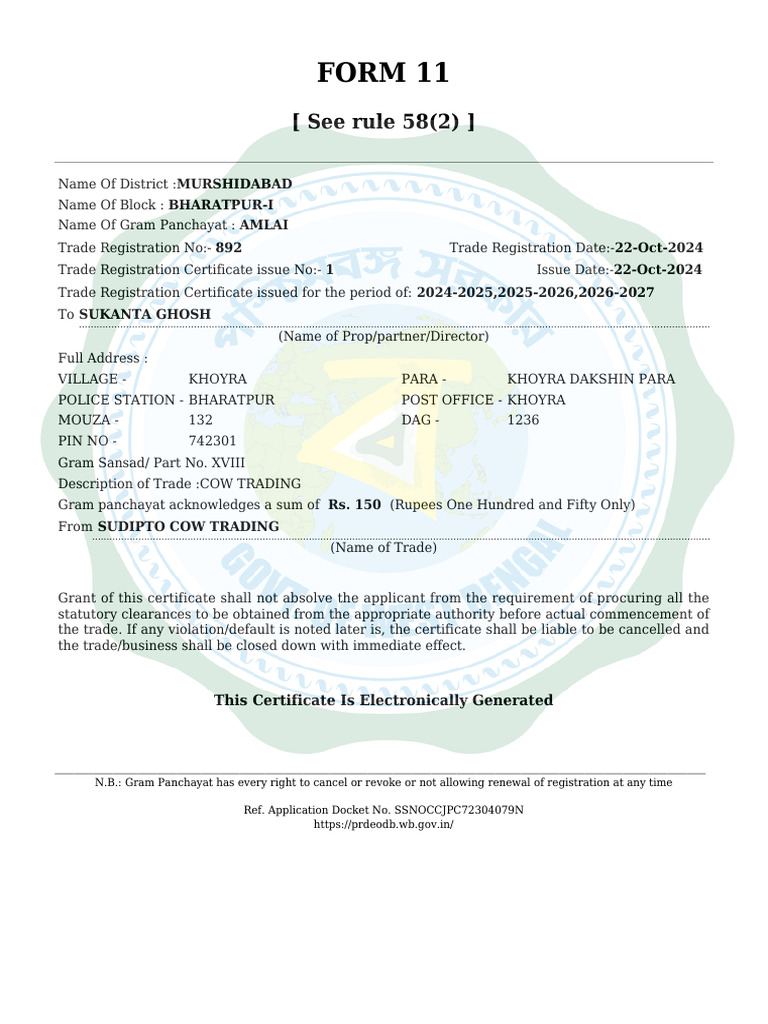 Sukanta Ghosh Trade Licence | PDF