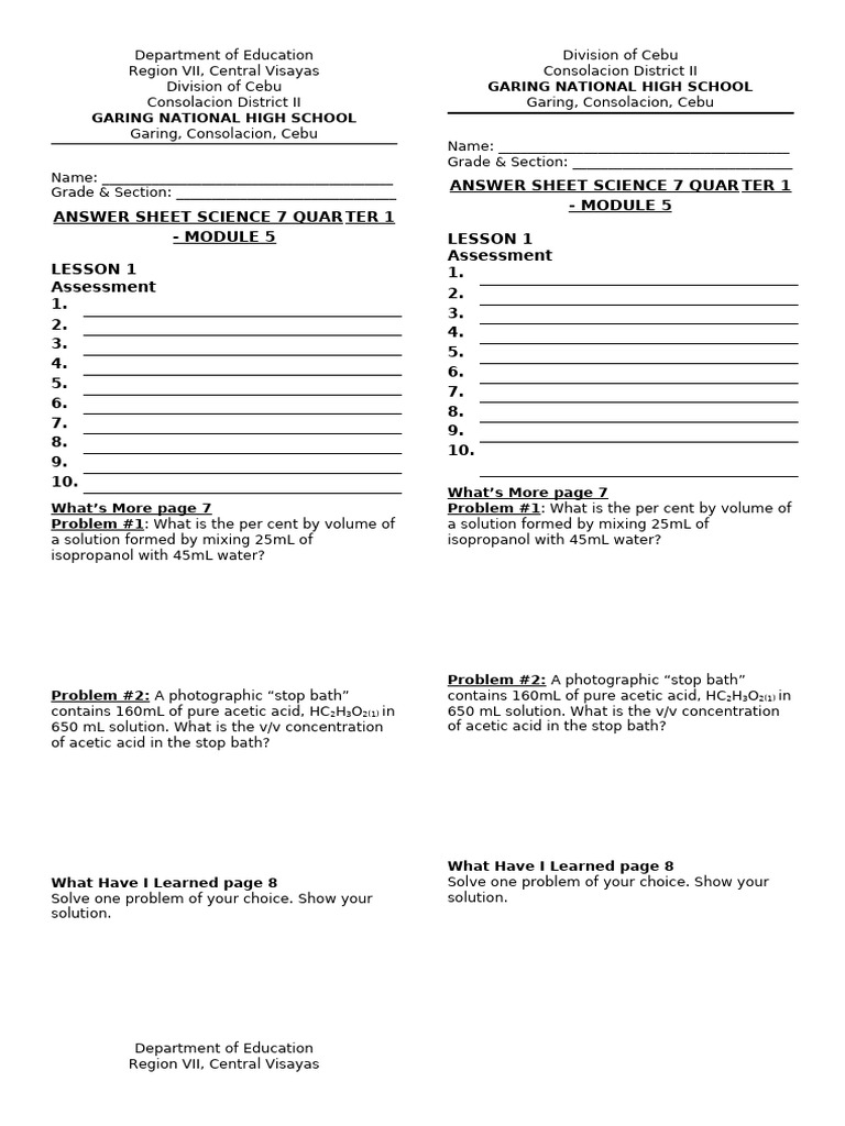Answer Sheet Module 5 | PDF | Products Of Chemical Industry | Household ...
