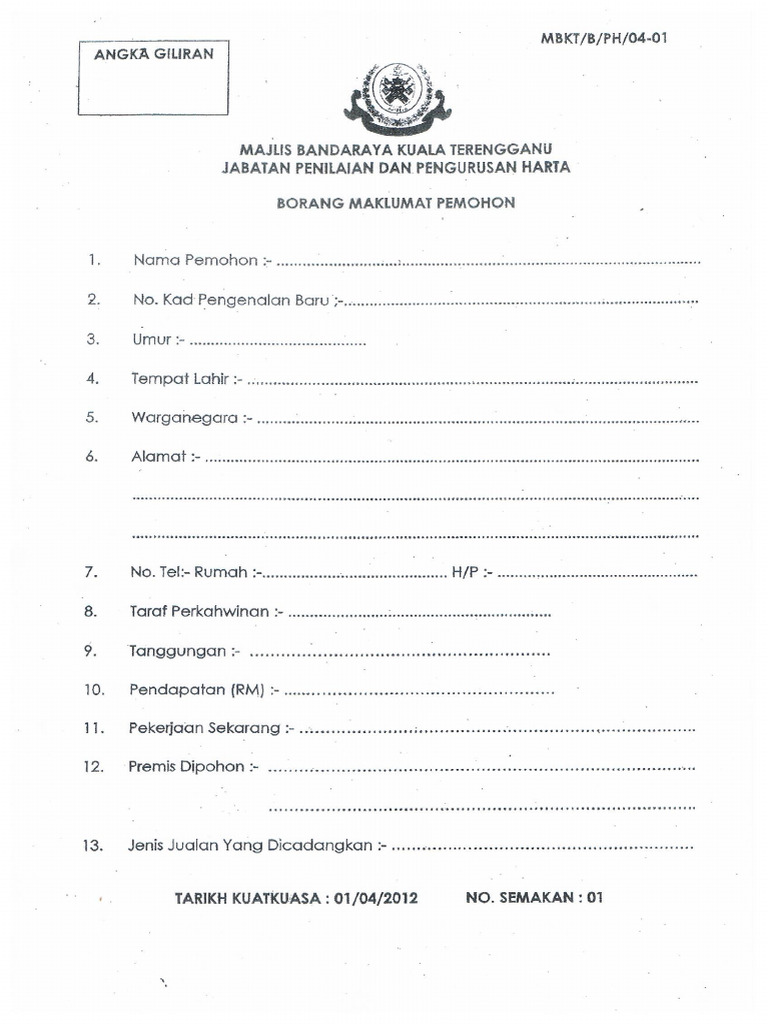 Borang Maklumat Pemohon | PDF