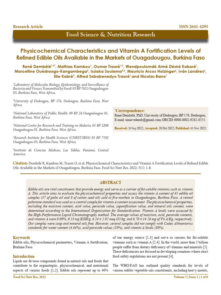 Physicochemical Characteristics and Vitamin A Fortification Levels of ...