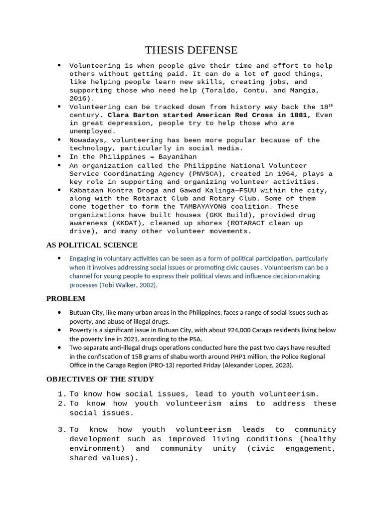 Thesis Defense Notes | PDF | Volunteering | Social Capital