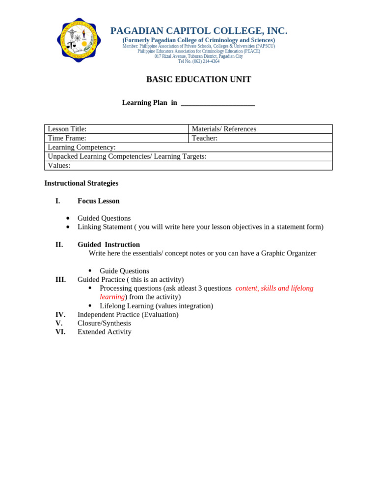 Learning Plan Template | PDF