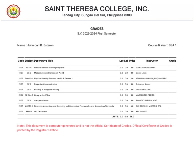 STC Tandag - Print Grades | PDF