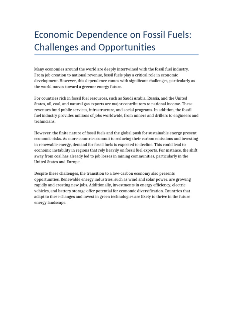 Economic Dependence On Fossil Fuels | PDF
