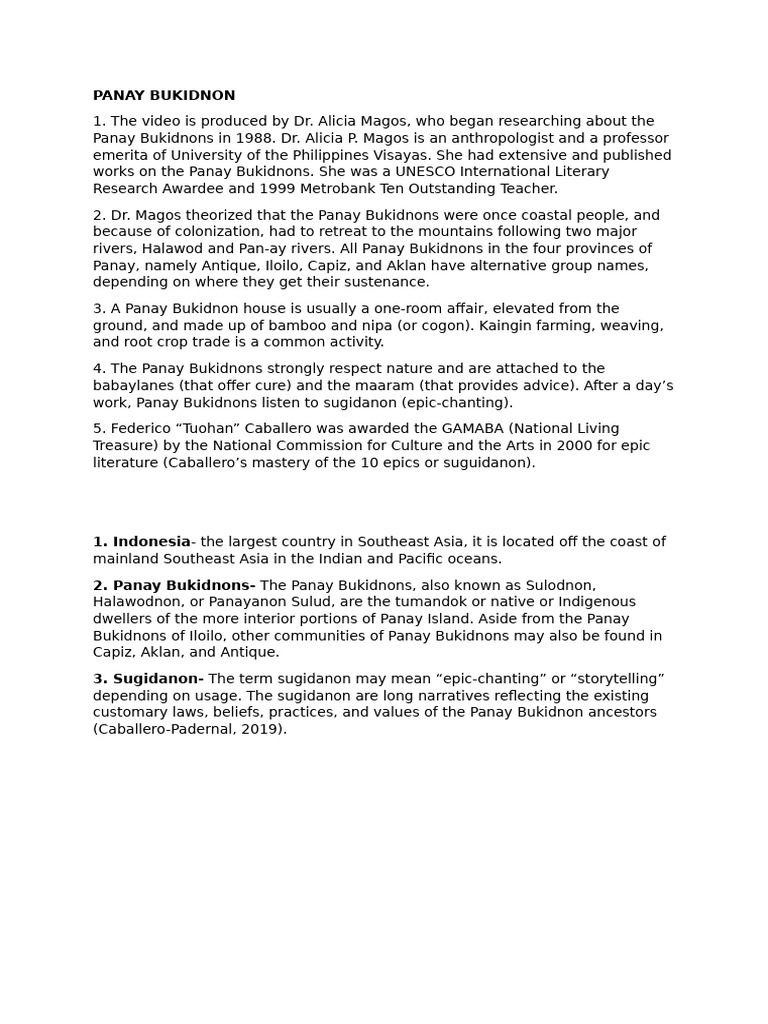 Panay Bukidnon Culture and Heritage | PDF
