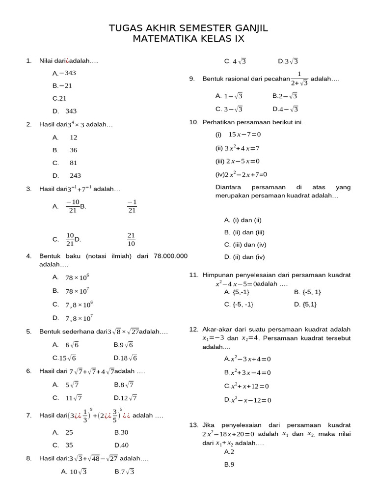 Latihan Pas KLS 9 | PDF