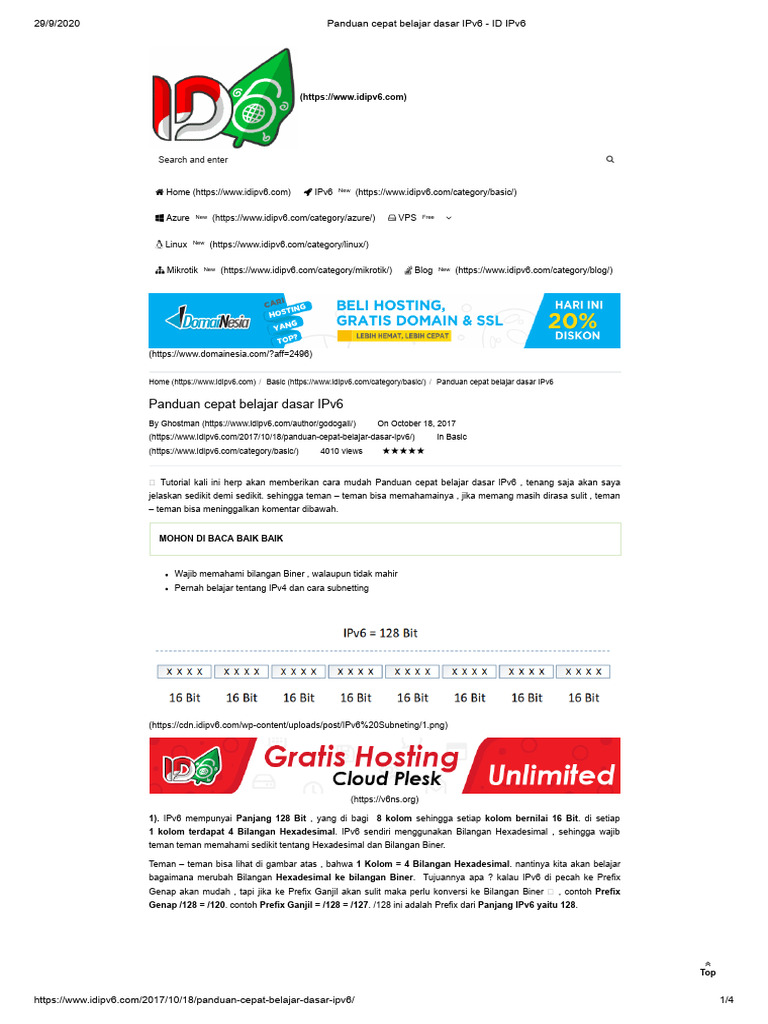 Panduan Cepat Belajar Dasar IPv6 - ID IPv6 | PDF