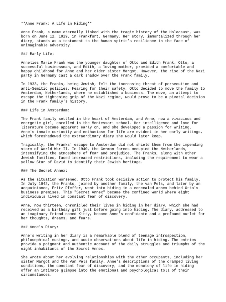 Anne Frank A Life in Hiding | PDF | Anne Frank