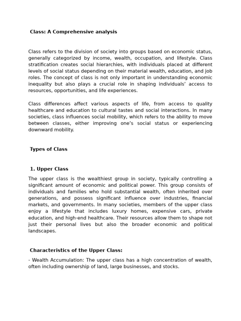 Compressive Analysis of Class | PDF | Cost Of Living | Social Mobility