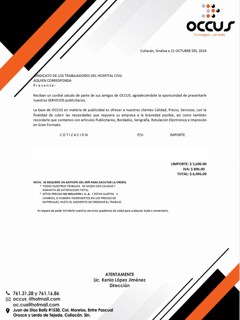 Cotización Publicitaria OCCUS 2024 | PDF