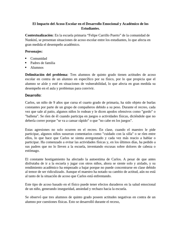 El Impacto Del Acoso Escolar en El Desarrollo Emocional y Académico de ...