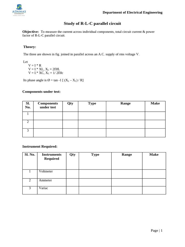 Study of R-L-C Parallel Circuit | PDF | Voltage | Electrical Network