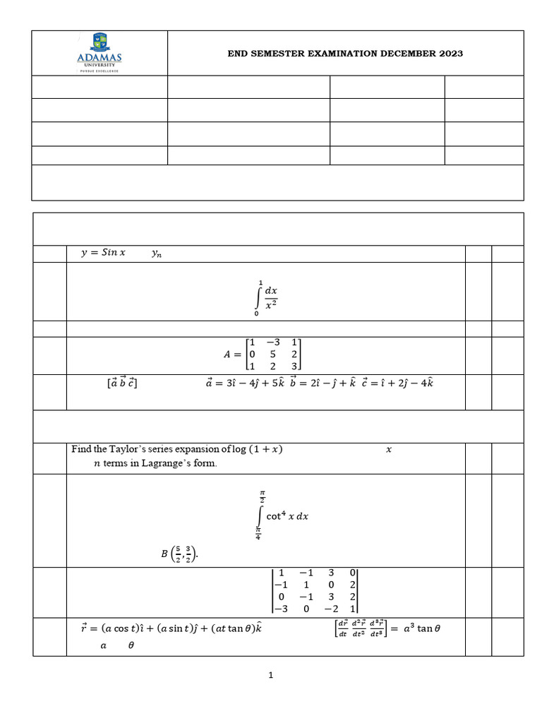 Engineering Mathematics I (B-Tech) UG Sem1-2023 | PDF | Eigenvalues And Eigenvectors | System Of ...