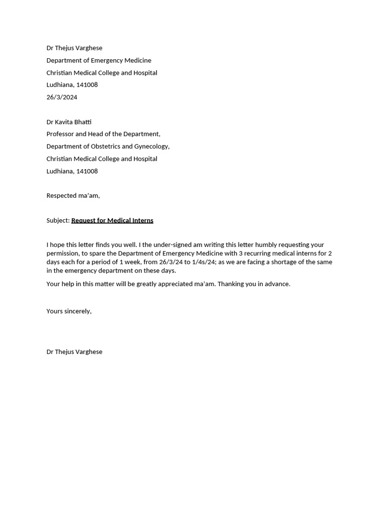 Request for Medical Interns | PDF