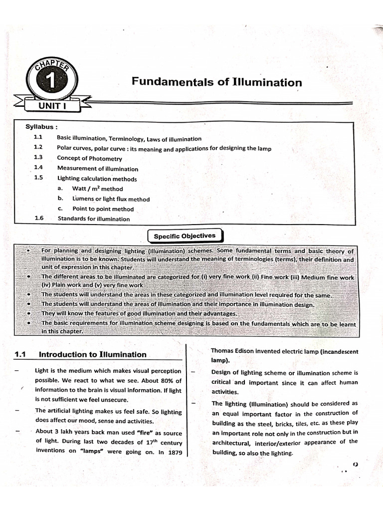 Unit 1 .Fundamental of Illumination | PDF